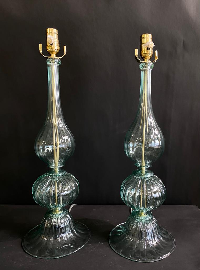 #7388-PANH - Pair of Murano Fontana Green Bell Base Lamps – Sourced by ...